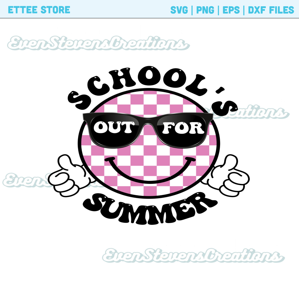 Schools out for summer front back pocket smiley retro checke | Inspire ...