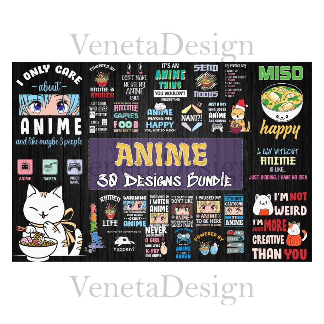 30 Designs Anime Bundle Svg, Anime Svg, Ramen Svg, Manga Svg | Inspire ...