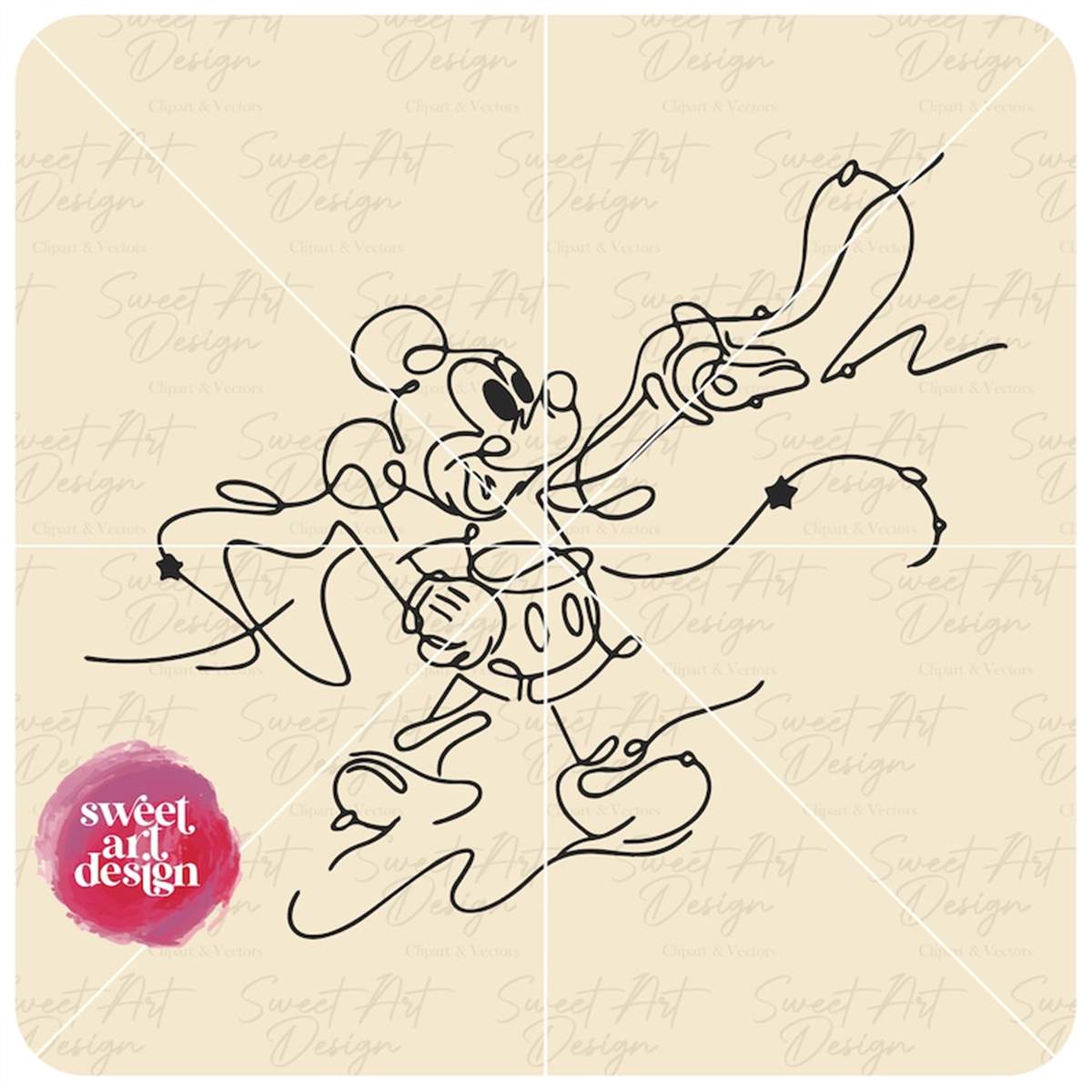 Mickeyy Mouse With Lines SVG, Oneline Art Mouse SVG, Family - Inspire ...