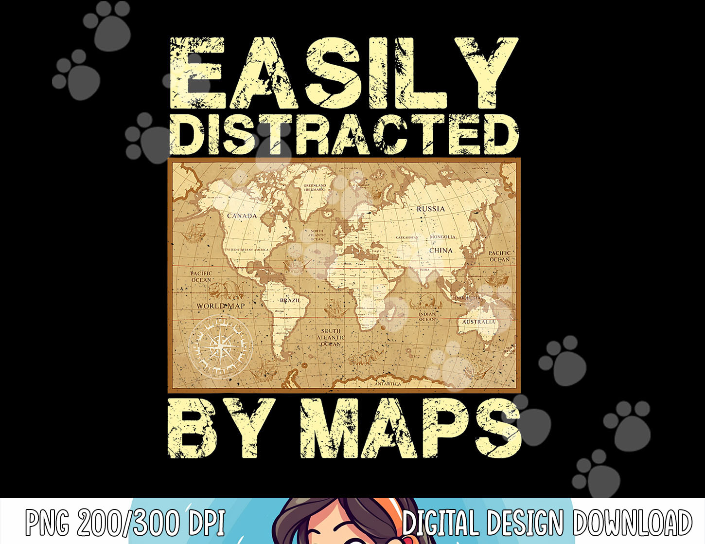 Funny Geography Teacher, Easily Distracted By Maps png, sub - Inspire ...