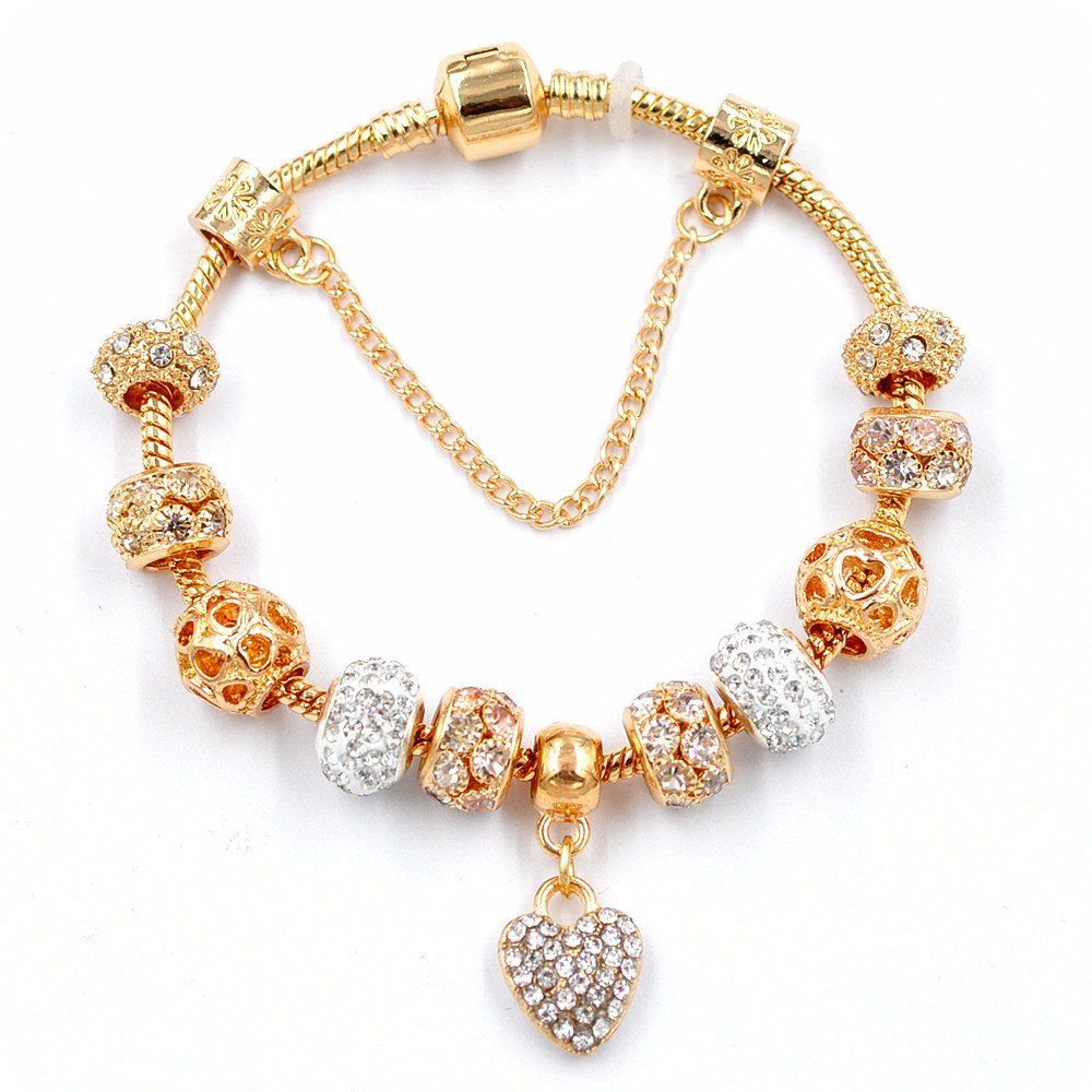 Gold Snake Chain Crystal Heart Bracelet | Inspire Uplift