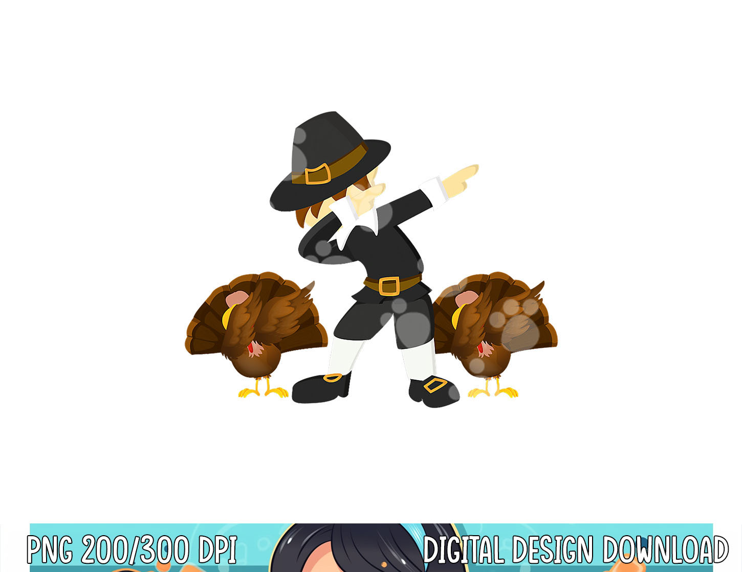 Funny Thanksgiving Dabbing Pilgrim & Turkey Dab png, sublima - Inspire ...