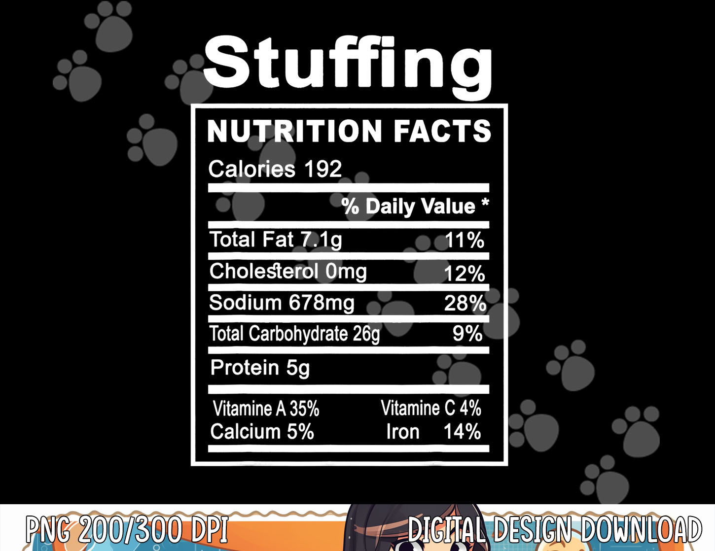 Funny Thanksgiving Stuffing Nutrition Facts Matching png, su - Inspire ...