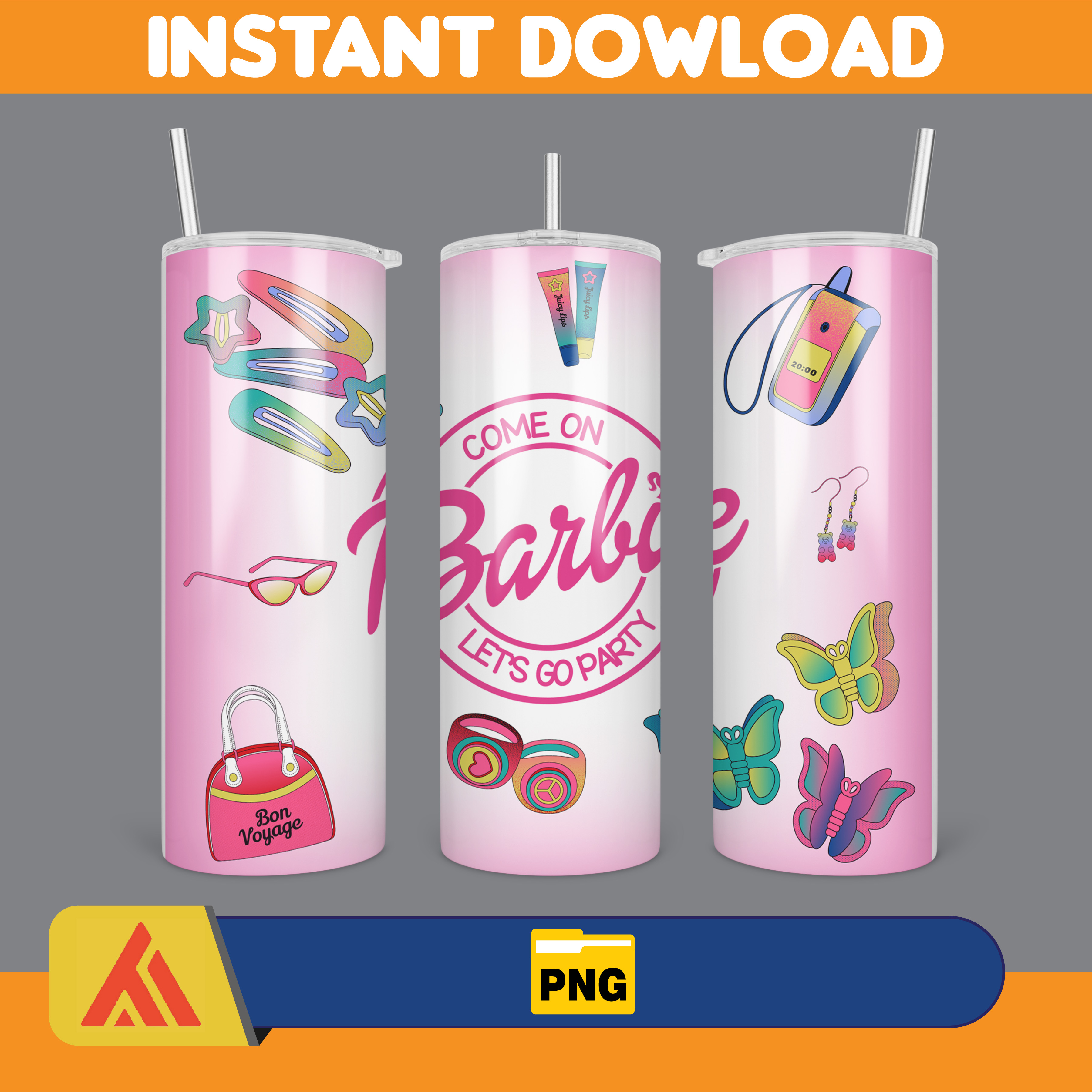 Barbie theme design 20 oz Skinny Tumbler Sublimation Design, | Inspire ...