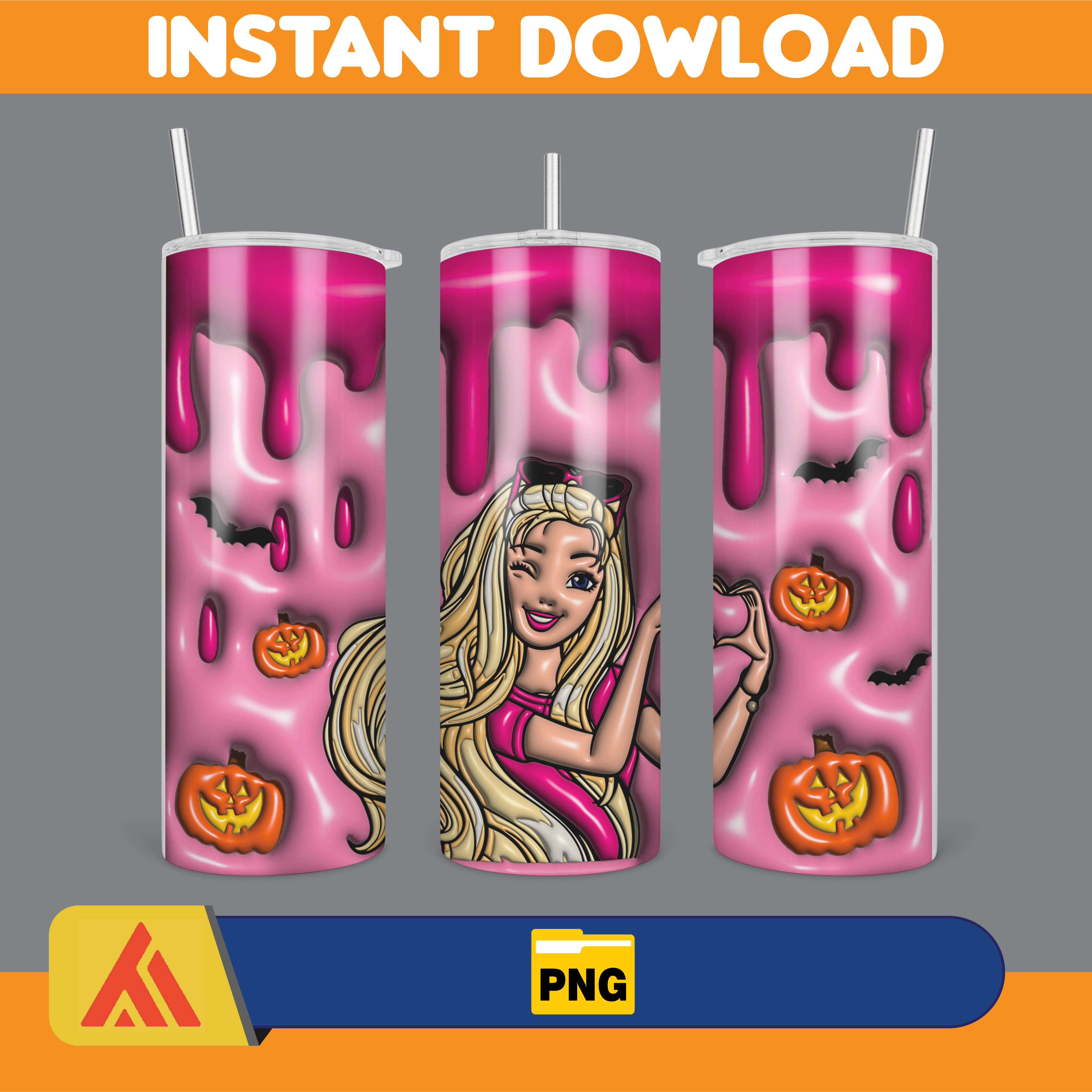 Barbie Inflated Tumbler, Barbi Doll Skinny Tumbler PNG, Lets - Inspire ...