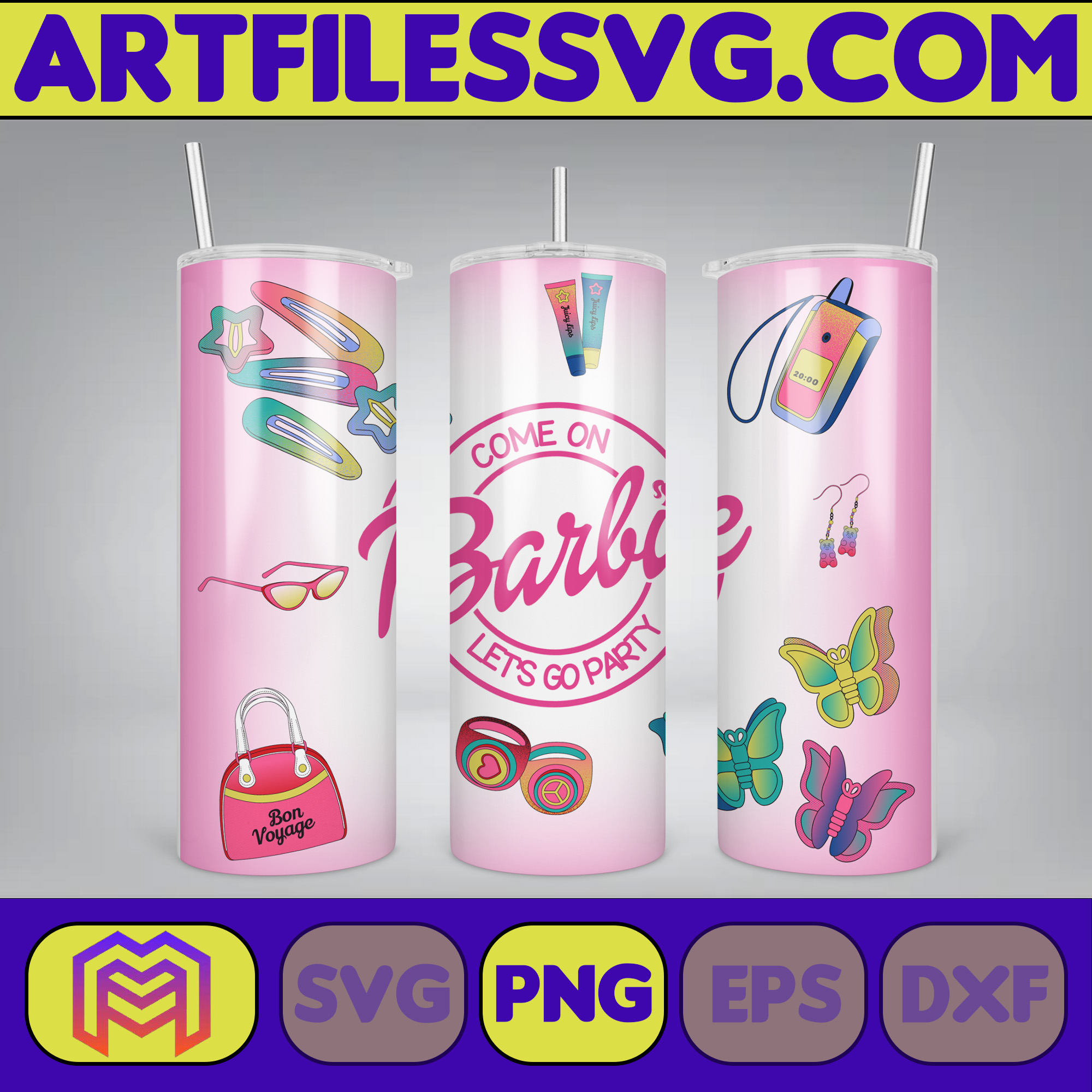 Barbie theme design 20 oz Skinny Tumbler Sublimation Design, | Inspire ...