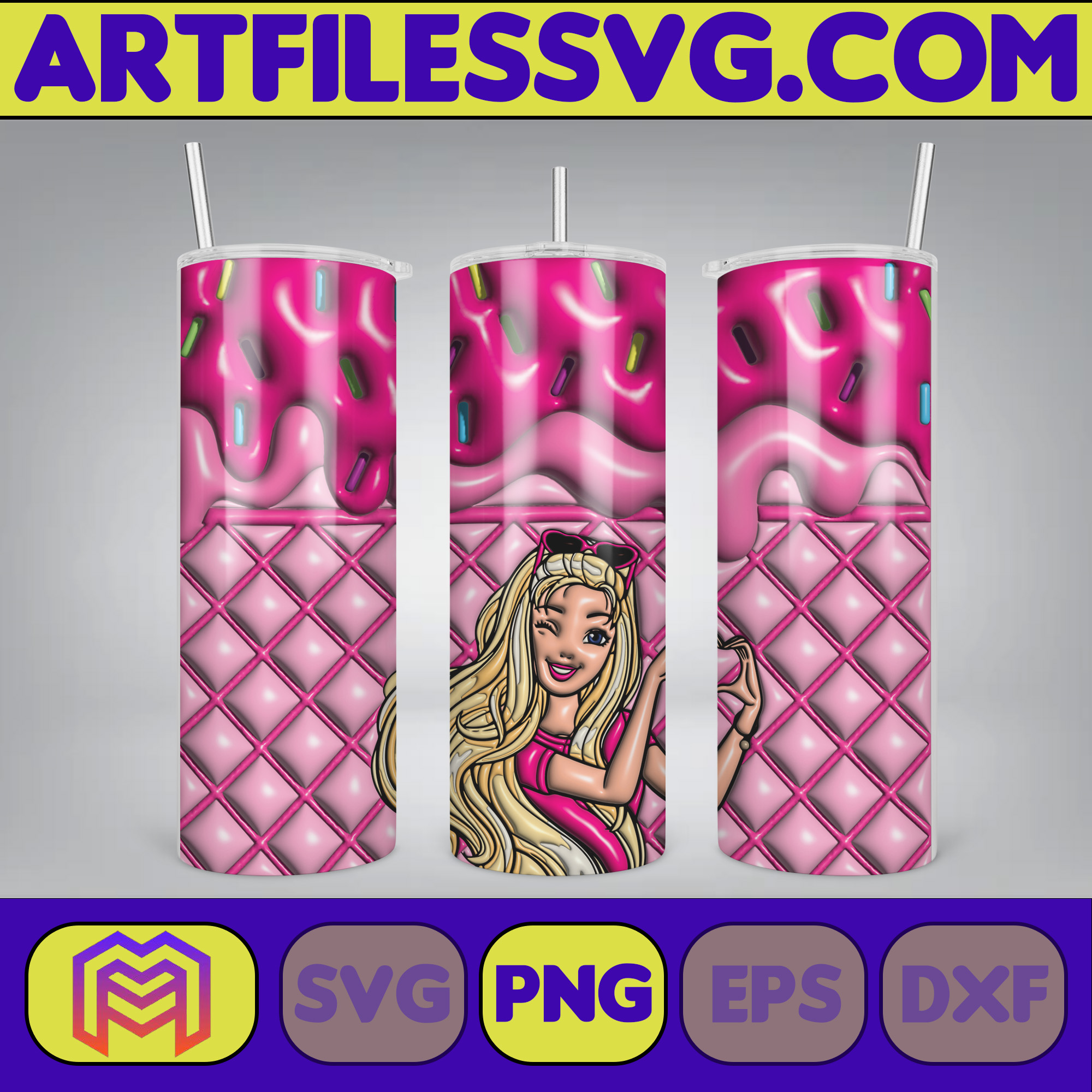 Barbie Inflated Tumbler, Barbi Doll Skinny Tumbler PNG, Lets - Inspire ...