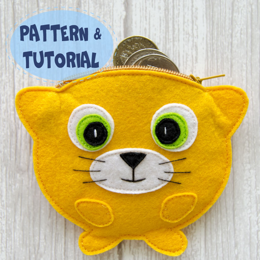 Cute Cat purse with lining, Pattern, Tutorial, SVG files - Inspire Uplift