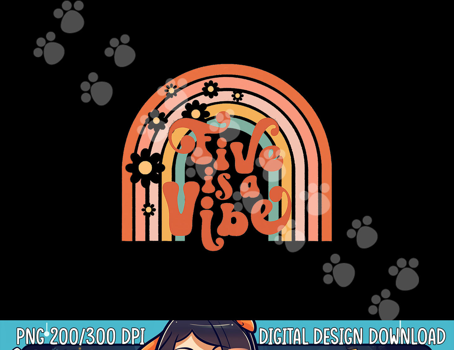 Groovy Five is a Vibes 5th Birthday Hippie 70s Boho Rainbow | Inspire ...