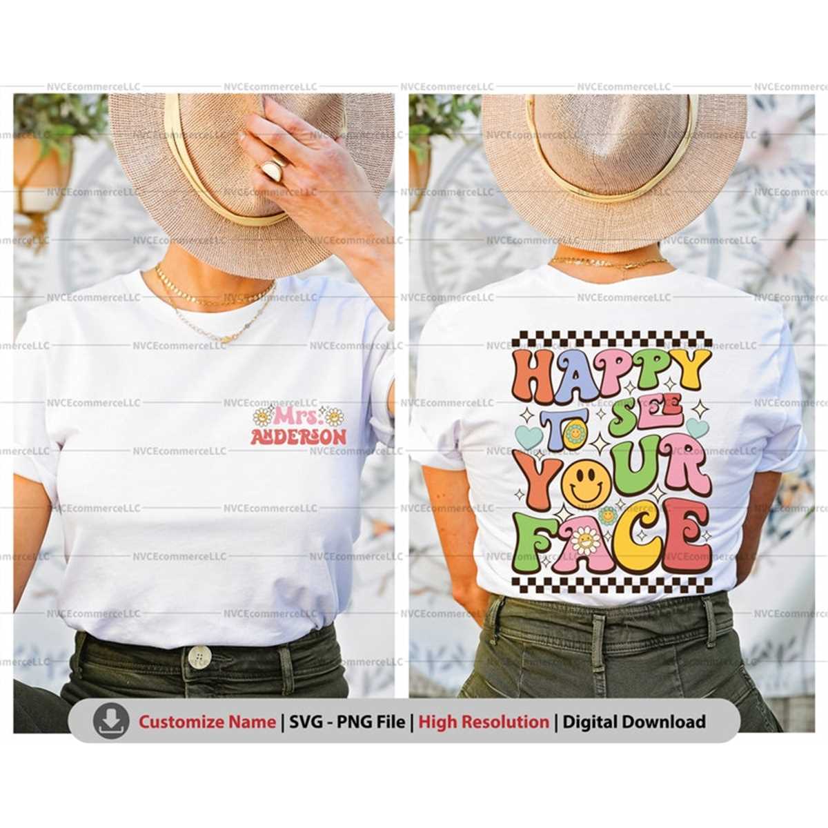 Custom Smiley Daisy Teacher Name PNG SVG, Retro Happy To See - Inspire ...