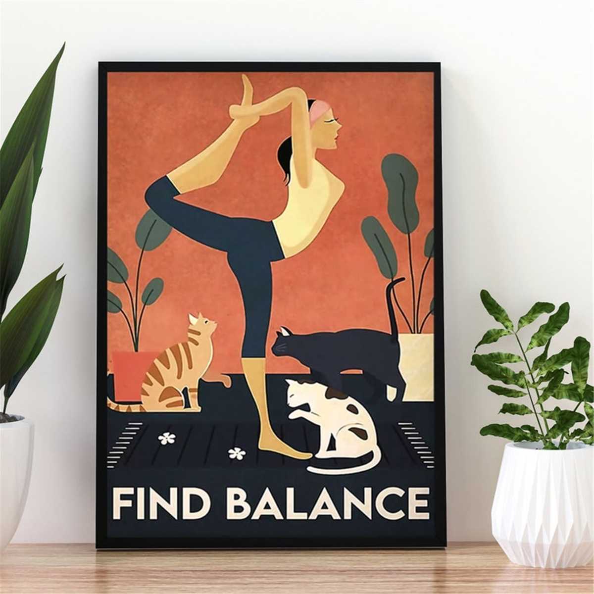 Cats And Yoga Find Balance Poster, Yoga Girl With Cats Wall | Inspire ...