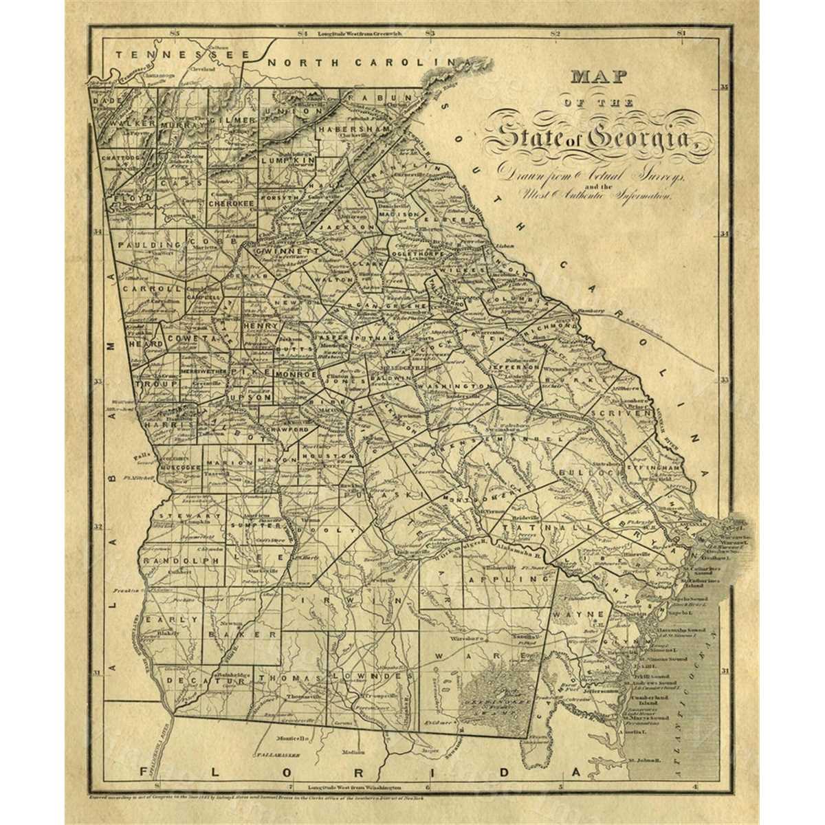Georgia map Antique map of Georgia Antique Restoration decor | Inspire ...