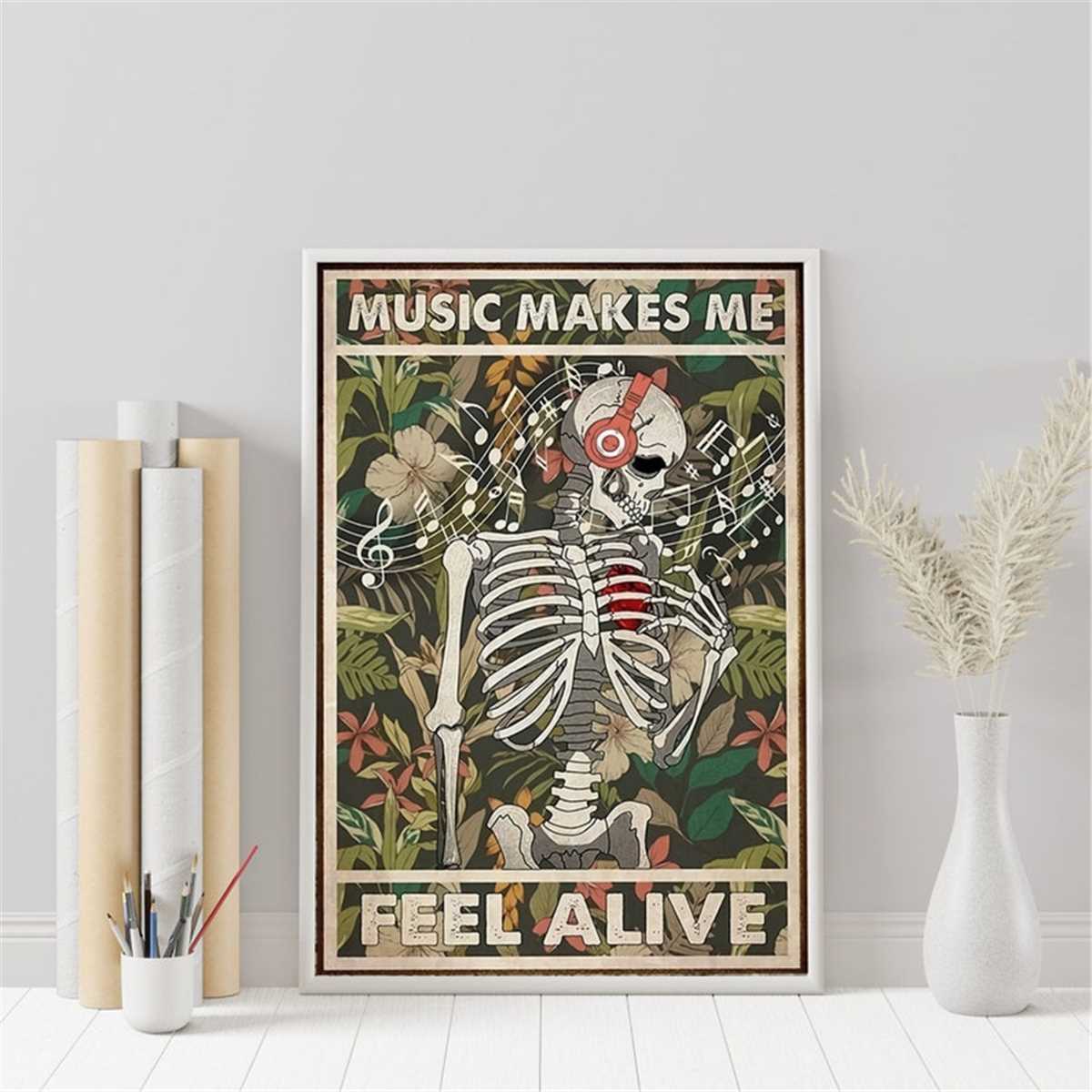 Skeleton Music Make Me Feel Alive Vintage Poster Wall Art, S | Inspire ...