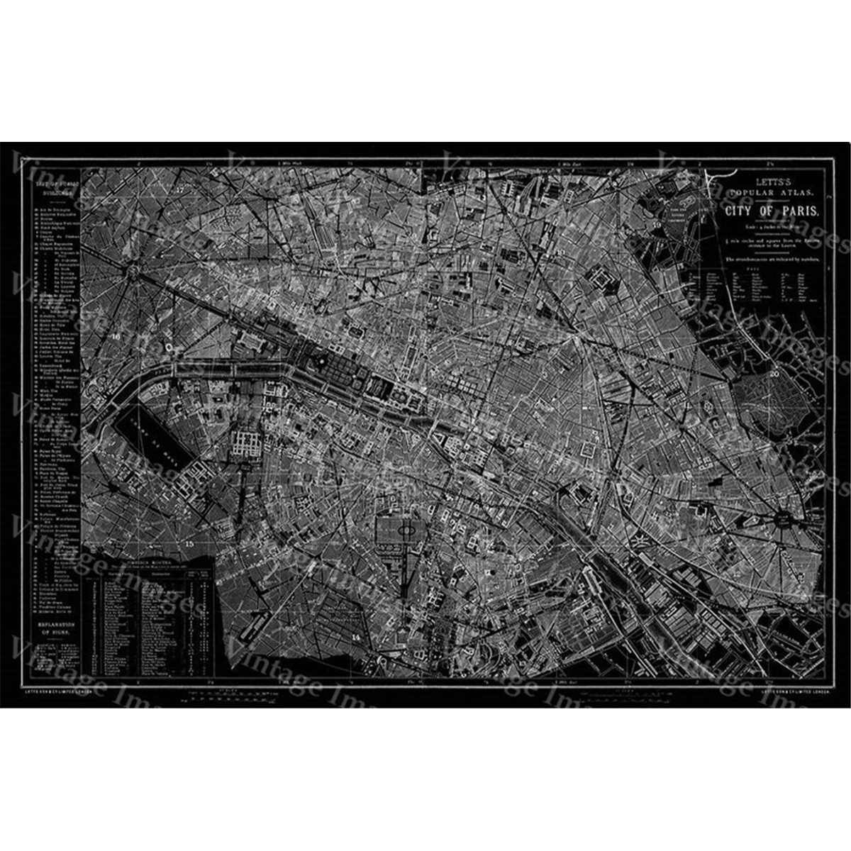 Map of Paris Giant 1883 Historic Paris Map Black & White map - Inspire ...