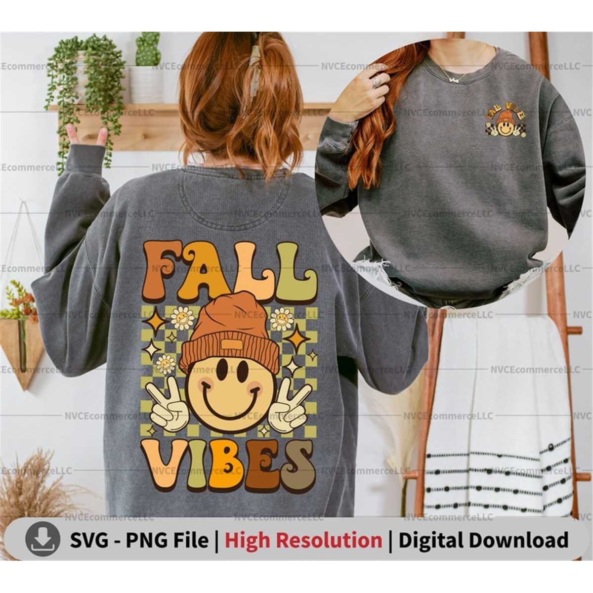 Retro Smiley Face Fall Vibes SVG PNG, Vintage Autumn Checker - Inspire ...