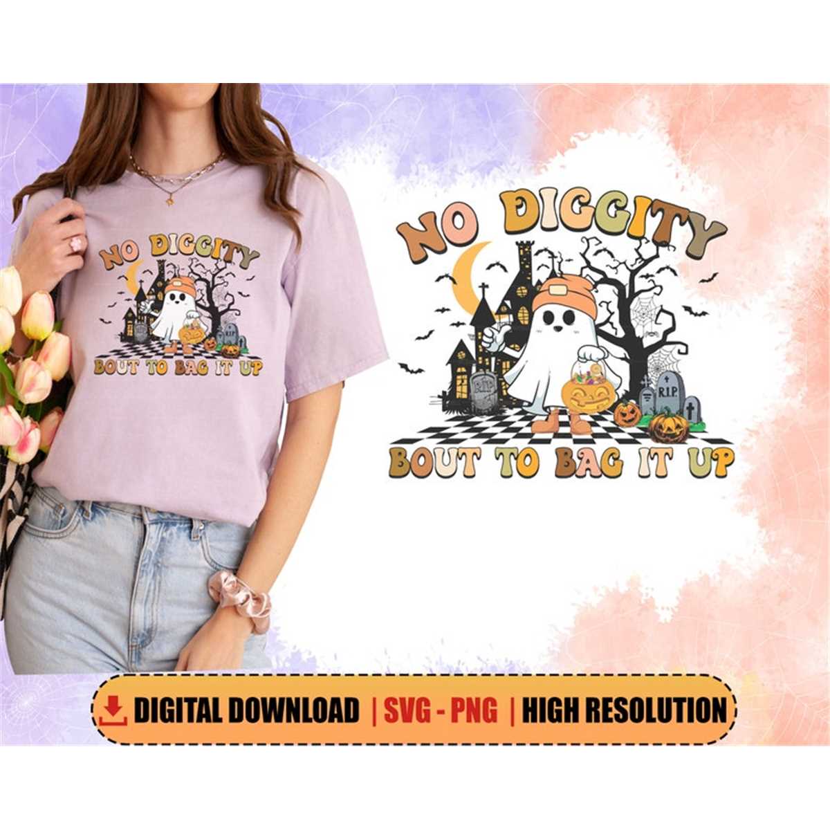 No Diggity Bout to Bag It Up PNG SVG, Halloween Ghost Checke | Inspire ...