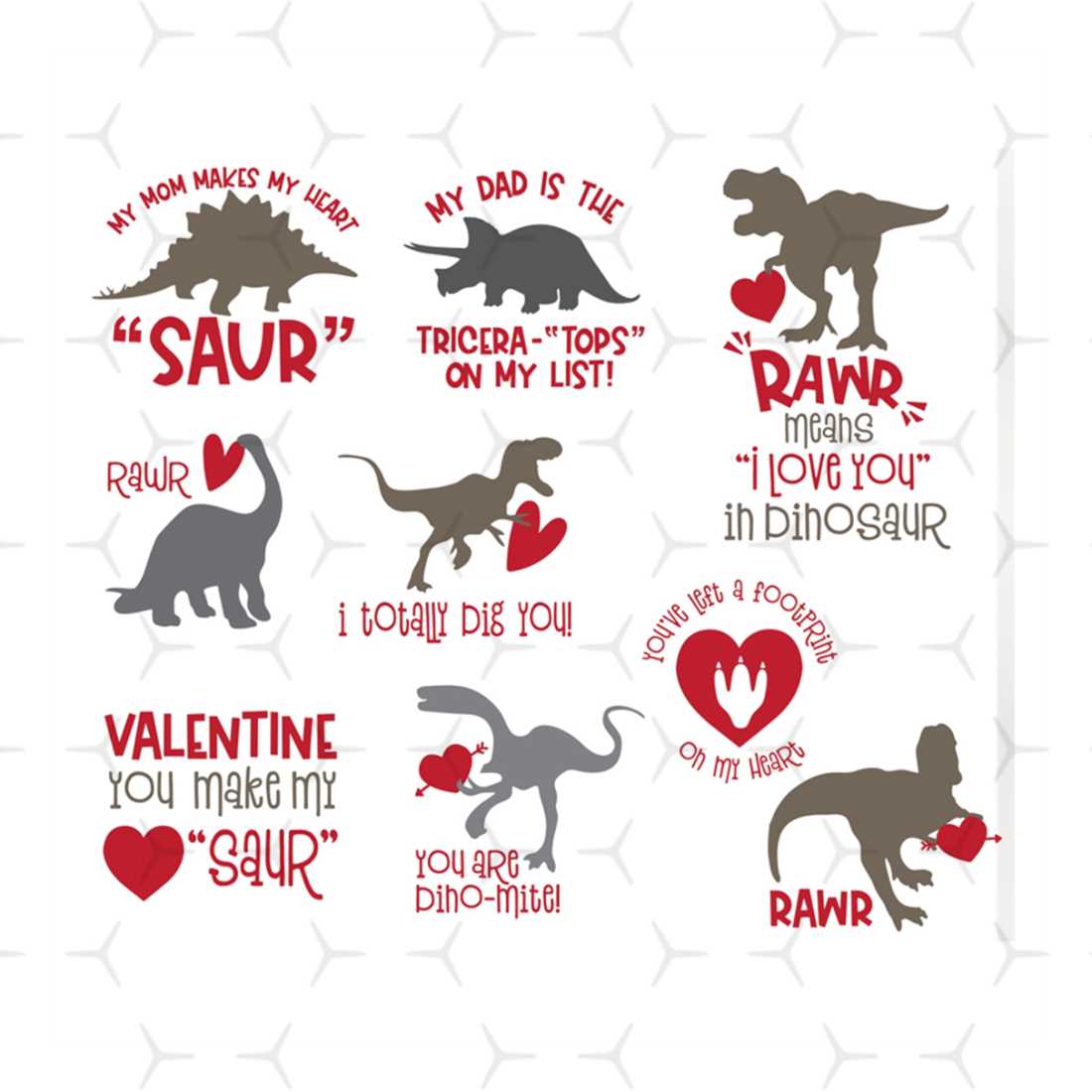 Valentines Day Dinosaur Bundle Svg, Valentine Svg, Saur Svg, | Inspire ...