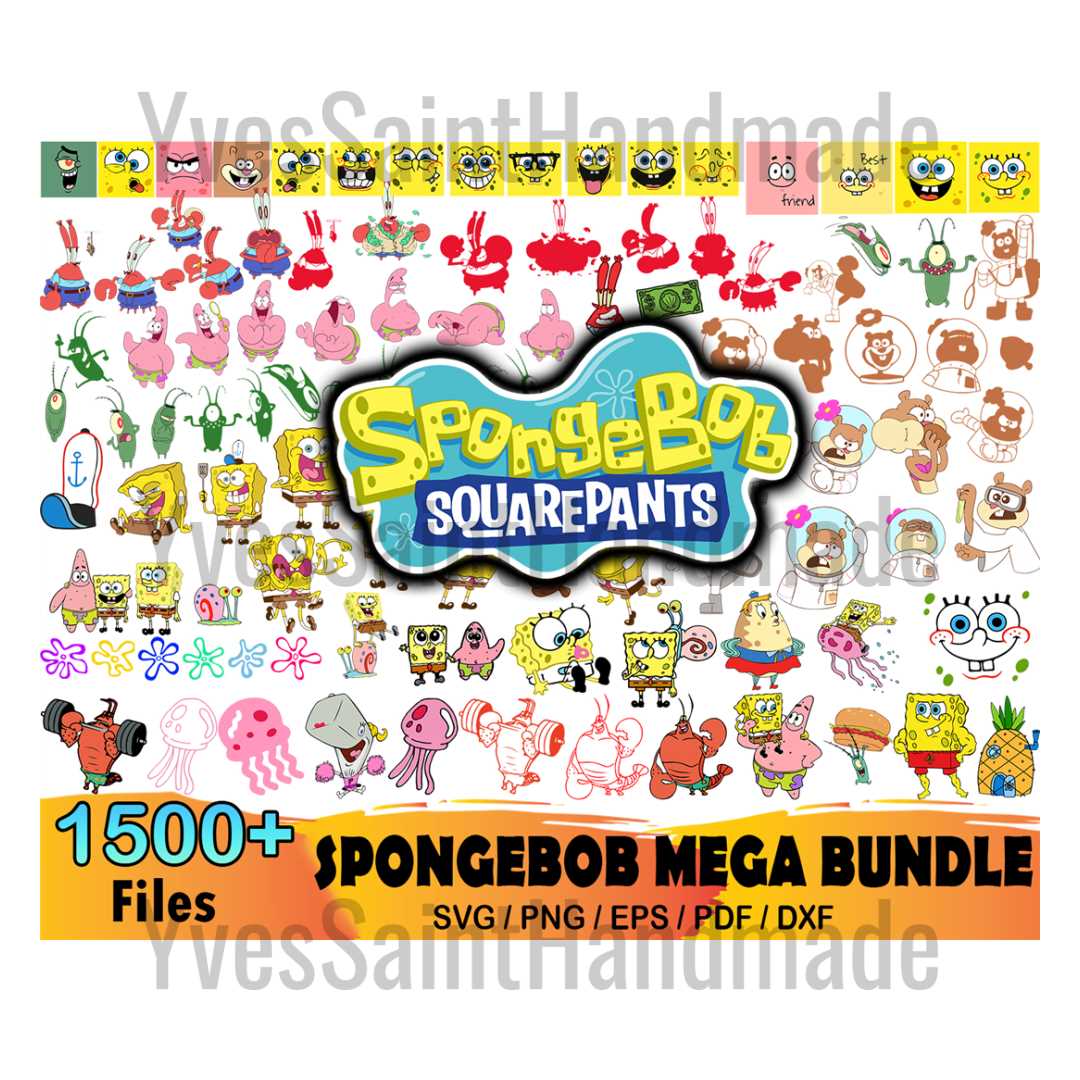 1500 Spongebob Mega Bundle, Gary Svg, Squidward Svg, Patrick - Inspire ...