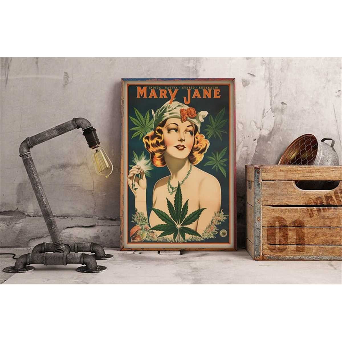Vintage Marijuana Poster, Retro Bohemian Wall Art, Mary Jane | Inspire Uplift