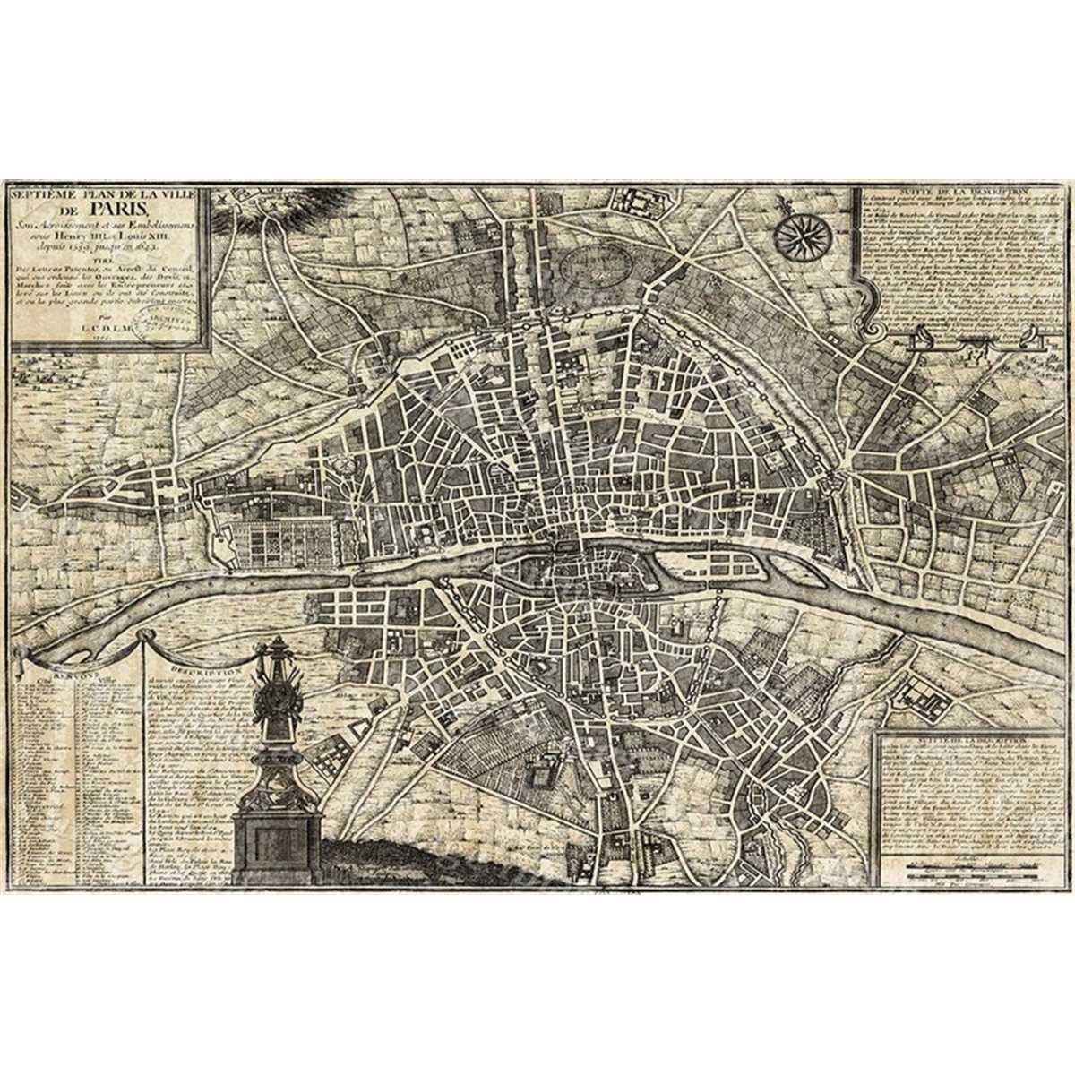 Old Paris Map Restoration Decor Style map Of Paris historic | Inspire ...