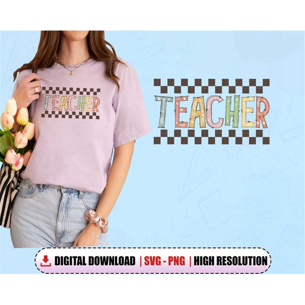 Checkered Teacher PNG SVG, Teacher Life Png | Inspire Uplift