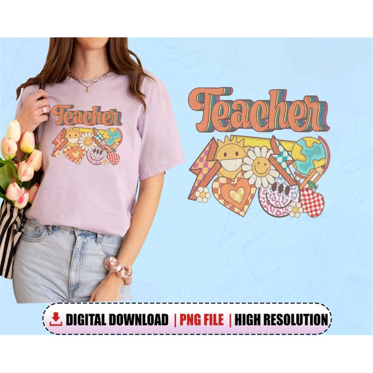 Retro Teacher Smiley Daisy PNG, Vintage Teacher Life Png, Te - Inspire ...