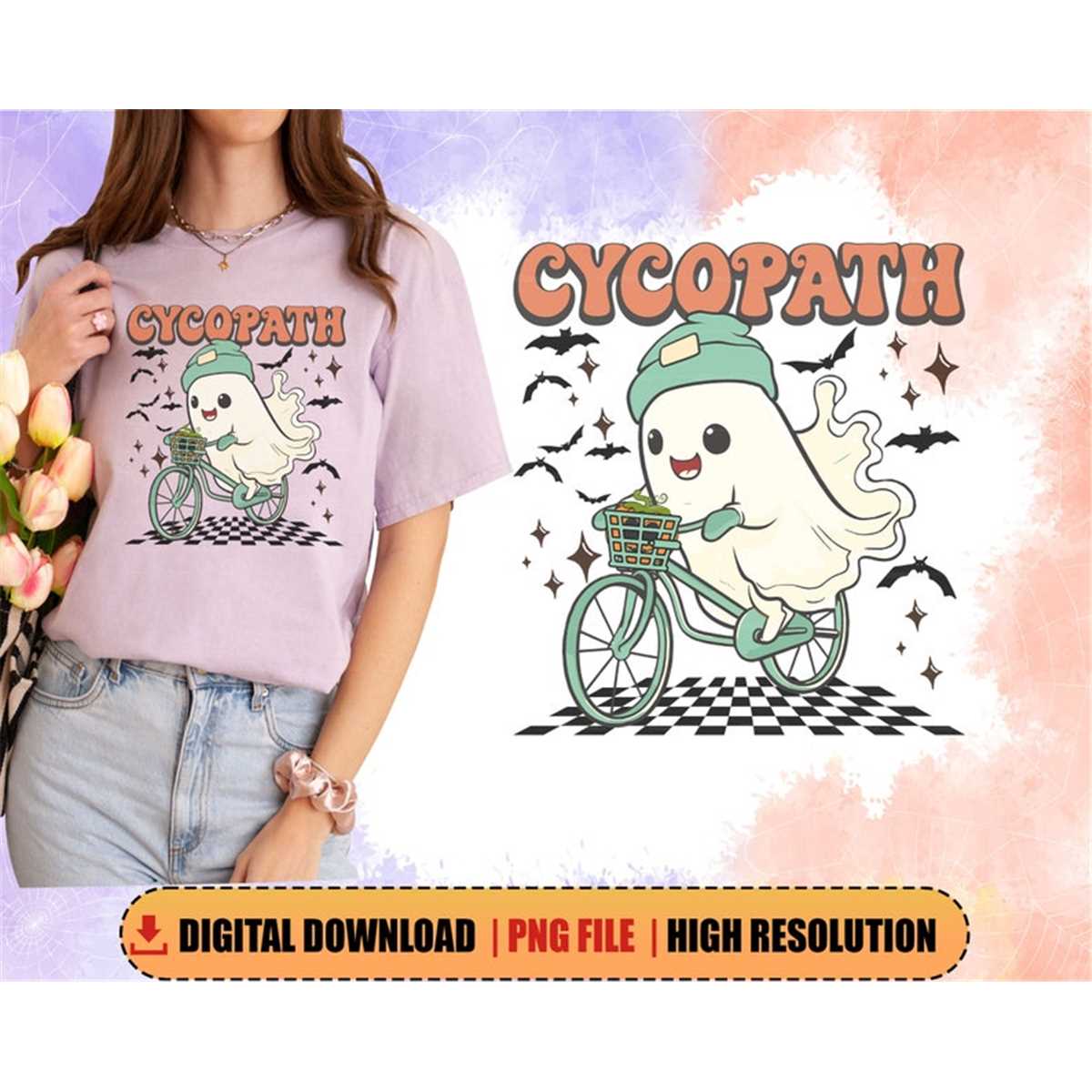 Retro Halloween Cycopath PNG, Spooky Ghost Cycling PNG, Funn - Inspire ...
