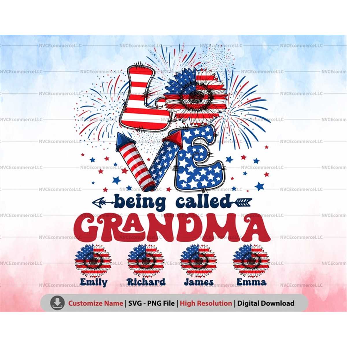 Custom American Grandma Daisy PNG SVG, Patriotic Grandma Png - Inspire ...