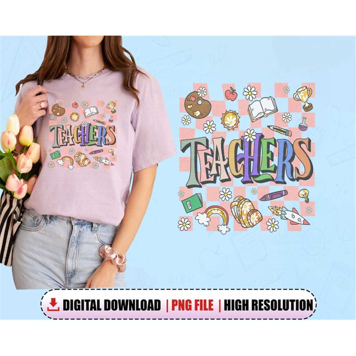 Retro Teacher Daisy PNG, Teacher Checkered PNG, Floral Teach - Inspire ...