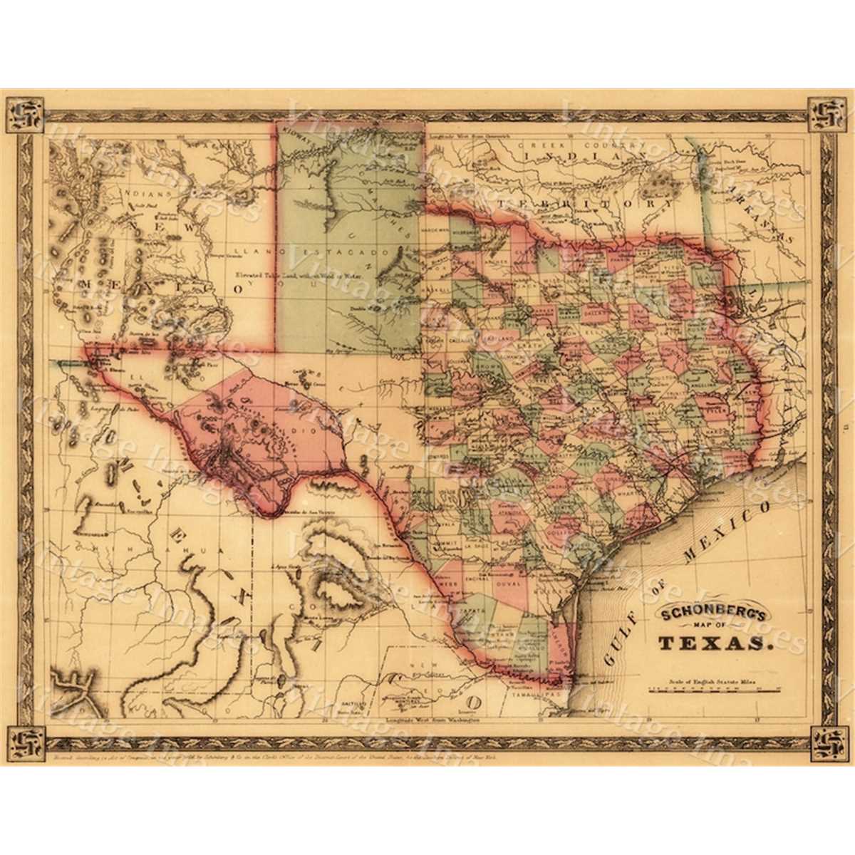 1866 Texas Map OLD WEST map Antique Texas Map western decor | Inspire ...