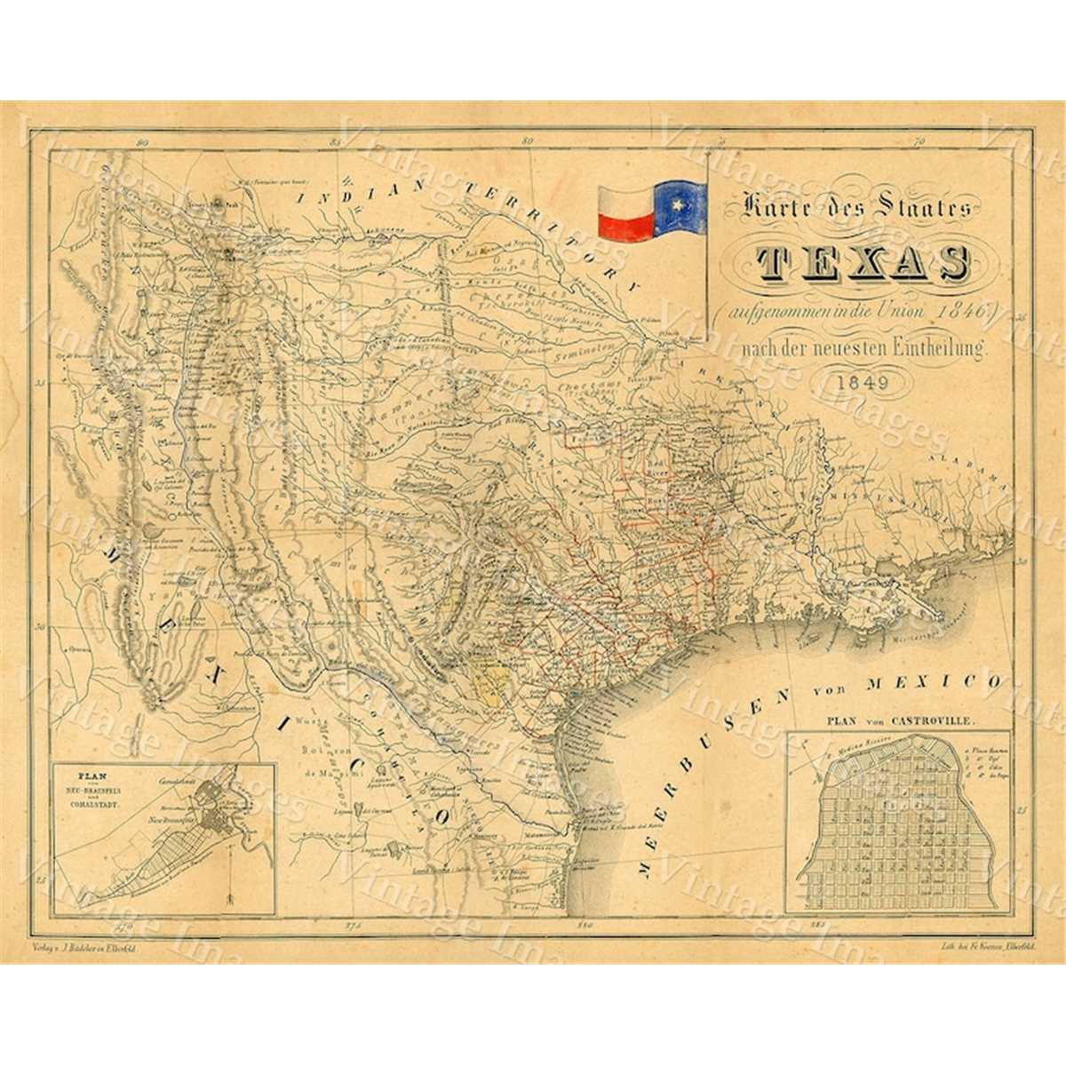 Texas Map 1849 Map of Texas TEXAS Old Map of Texas Vintage M | Inspire ...