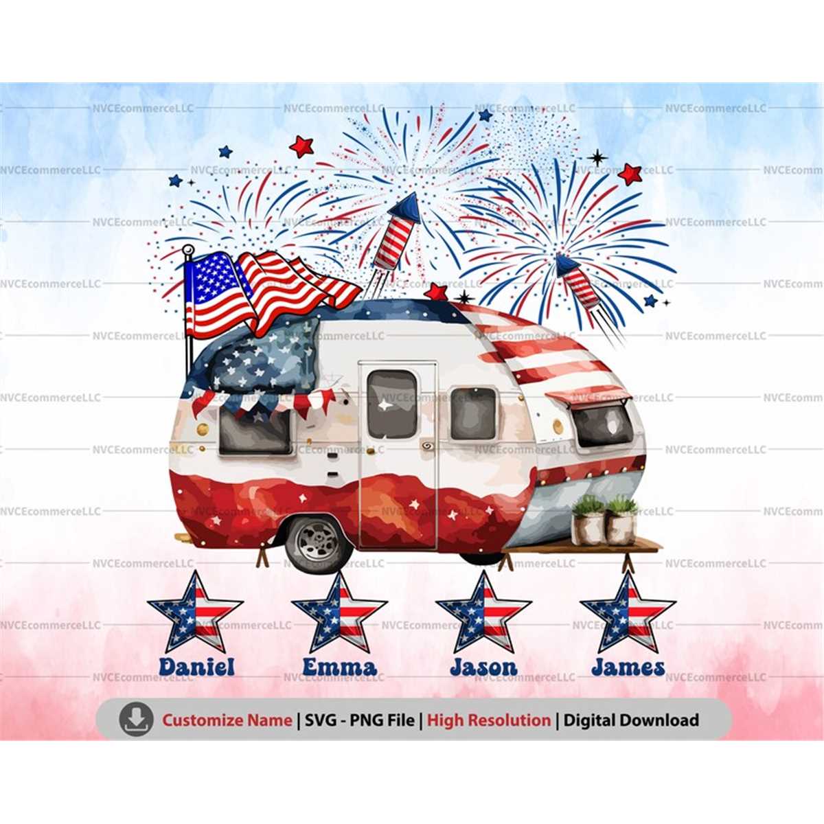 Custom Camper 4th of July PNG SVG, Caravan American Flag Png - Inspire ...