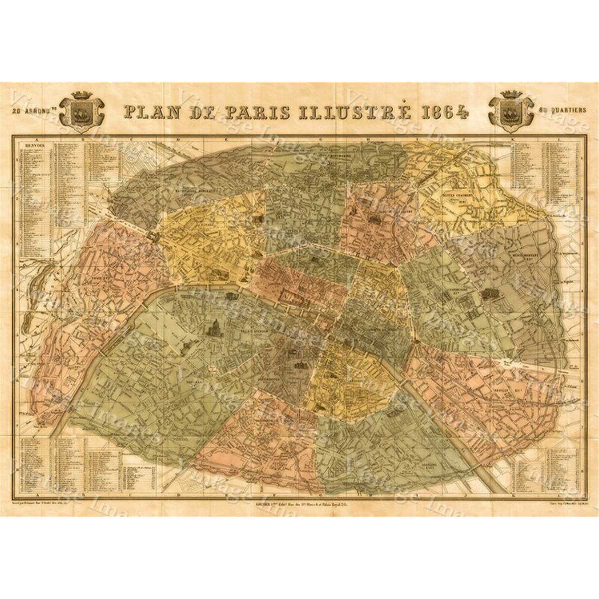 Historic Map of Paris France 1864 Garnier Vintage map Paris - Inspire ...