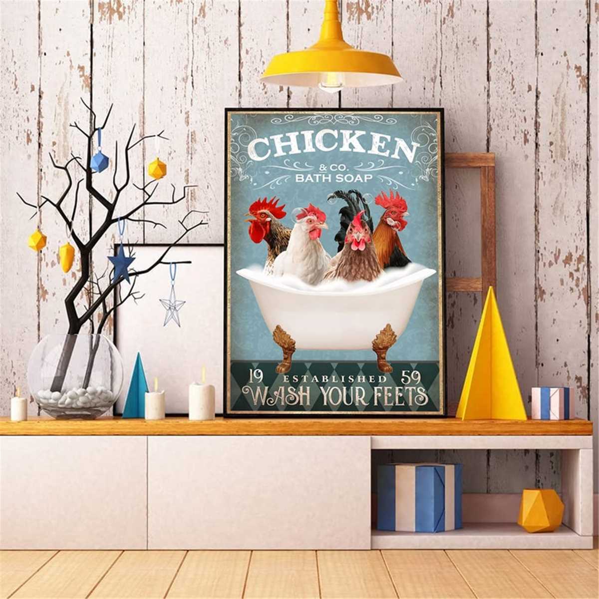 Funny Chicken Bathroom Poster, Chicken Vintage Poster Wall A | Inspire ...