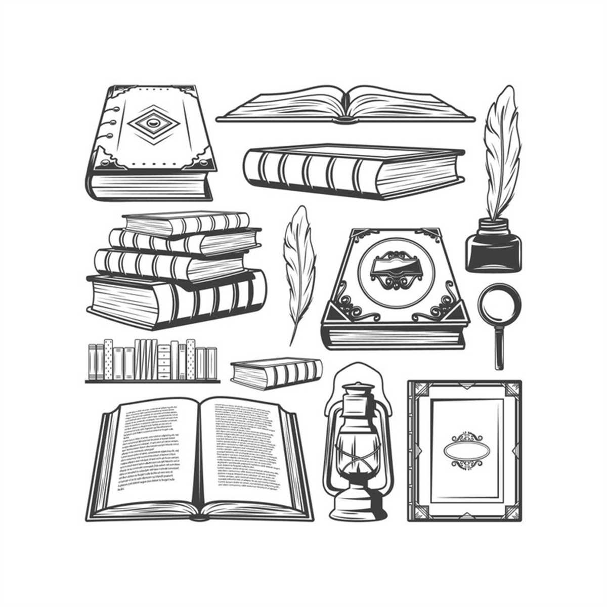 Vintage Book Collection with 13 Different Book Stencil Eleme | Inspire ...