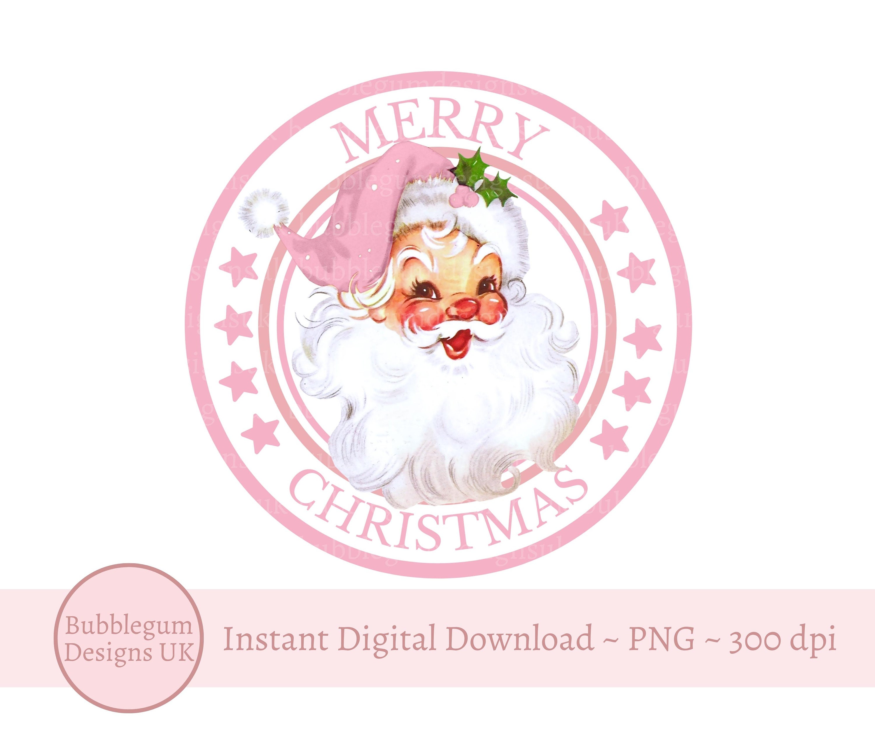 Merry Christmas Retro Santa Stickers Design, Pink Christmas | Inspire ...
