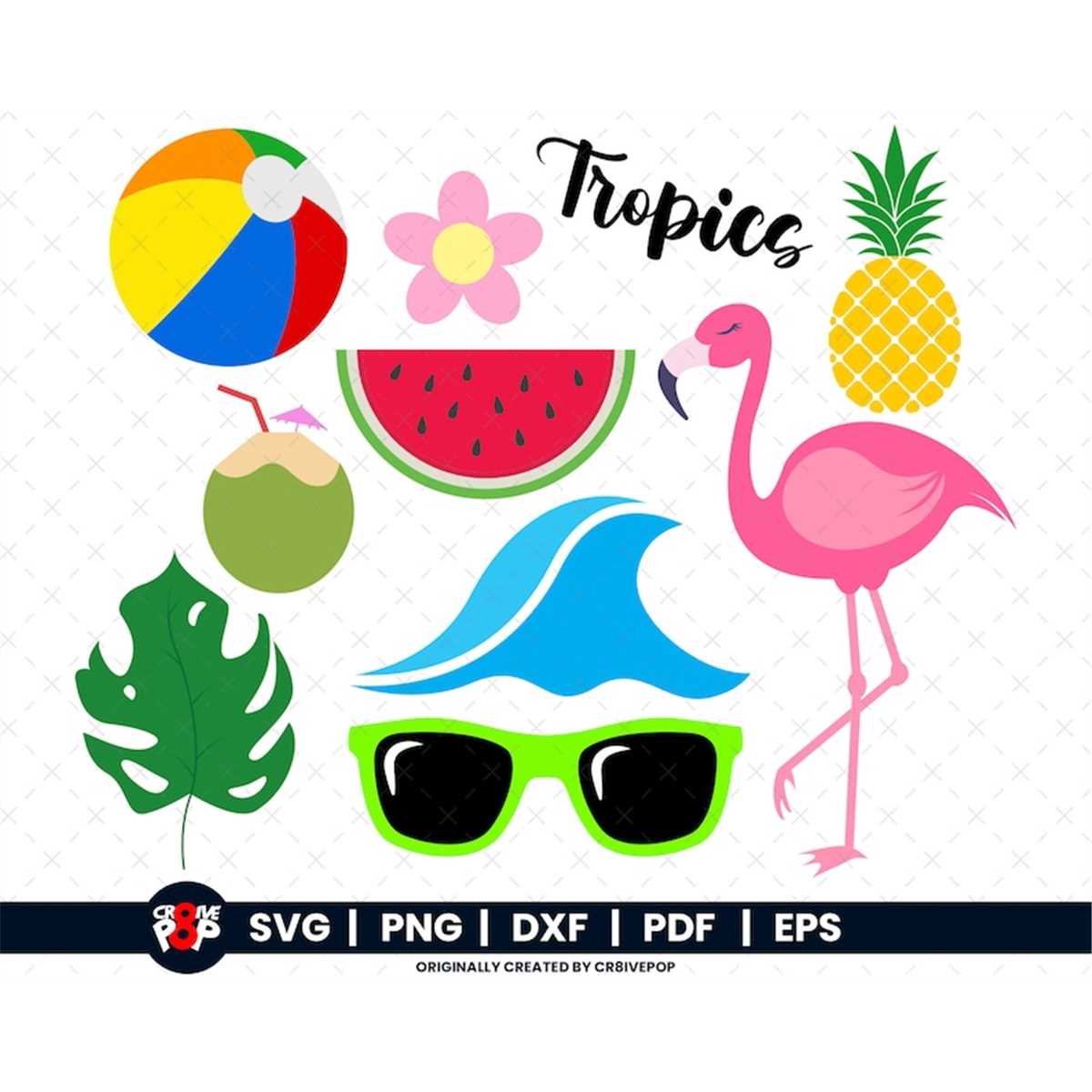 Tropical Svg, Flamingo Svg, Watermelon Svg, Ocean Svg, Waves - Inspire Uplift