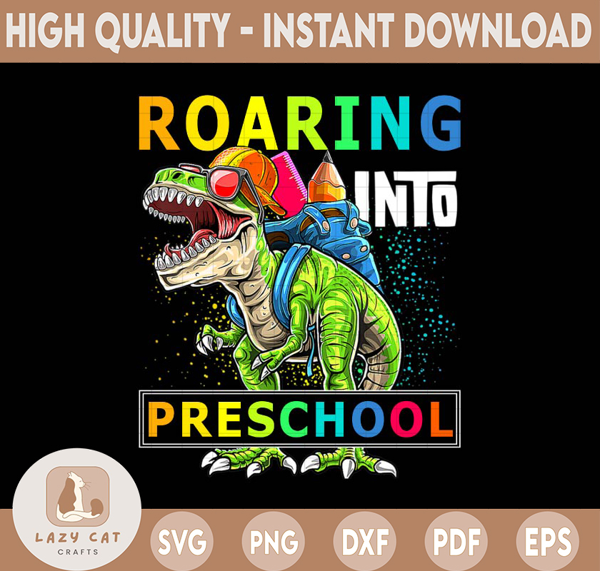 Roaring into Preschool Dinosaur Backpack Back to School png | Inspire ...