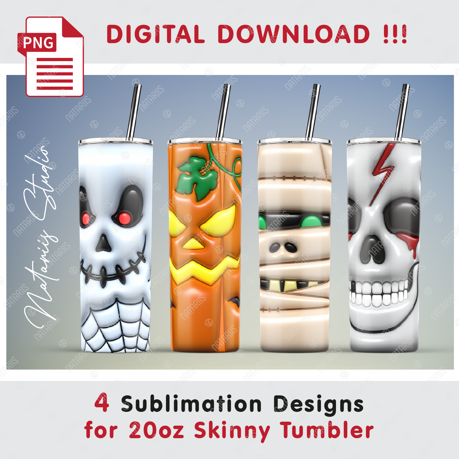 4 Cute 3D Inflated Puffy Halloween Seamless Sublimation 20oz - Inspire ...