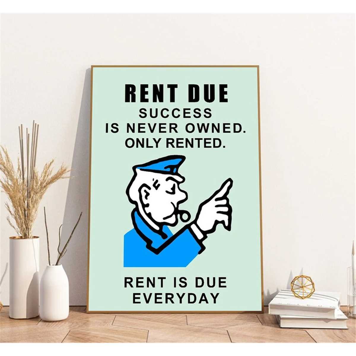 RENT DUE Monopoly Ed1 Game Motivation Success Work Poster | Inspire Uplift