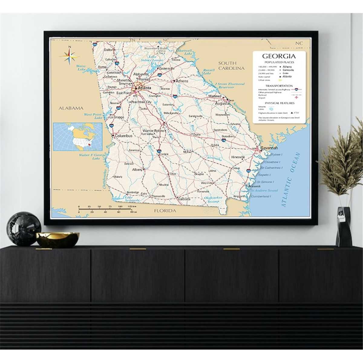 Georgia State Map, Map Georgia, Map Print, vintage map, Geo | Inspire ...