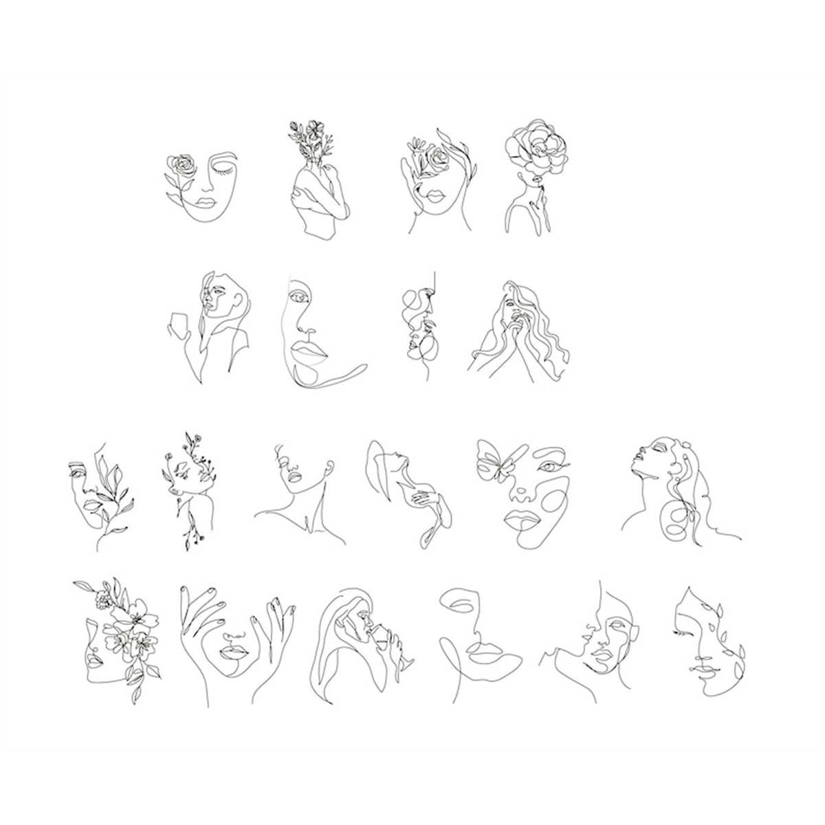 Flower Line Girl Bundle, Floral Woman Line Art Collection Ed | Inspire ...