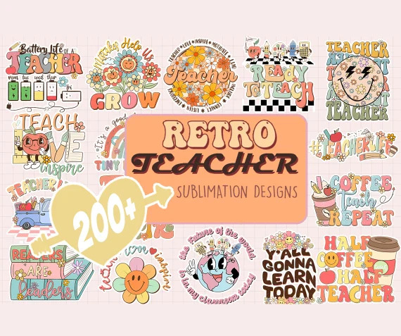 200 Retro Teacher Sublimation Bundle, Retro Teacher SVG, Ret | Inspire ...