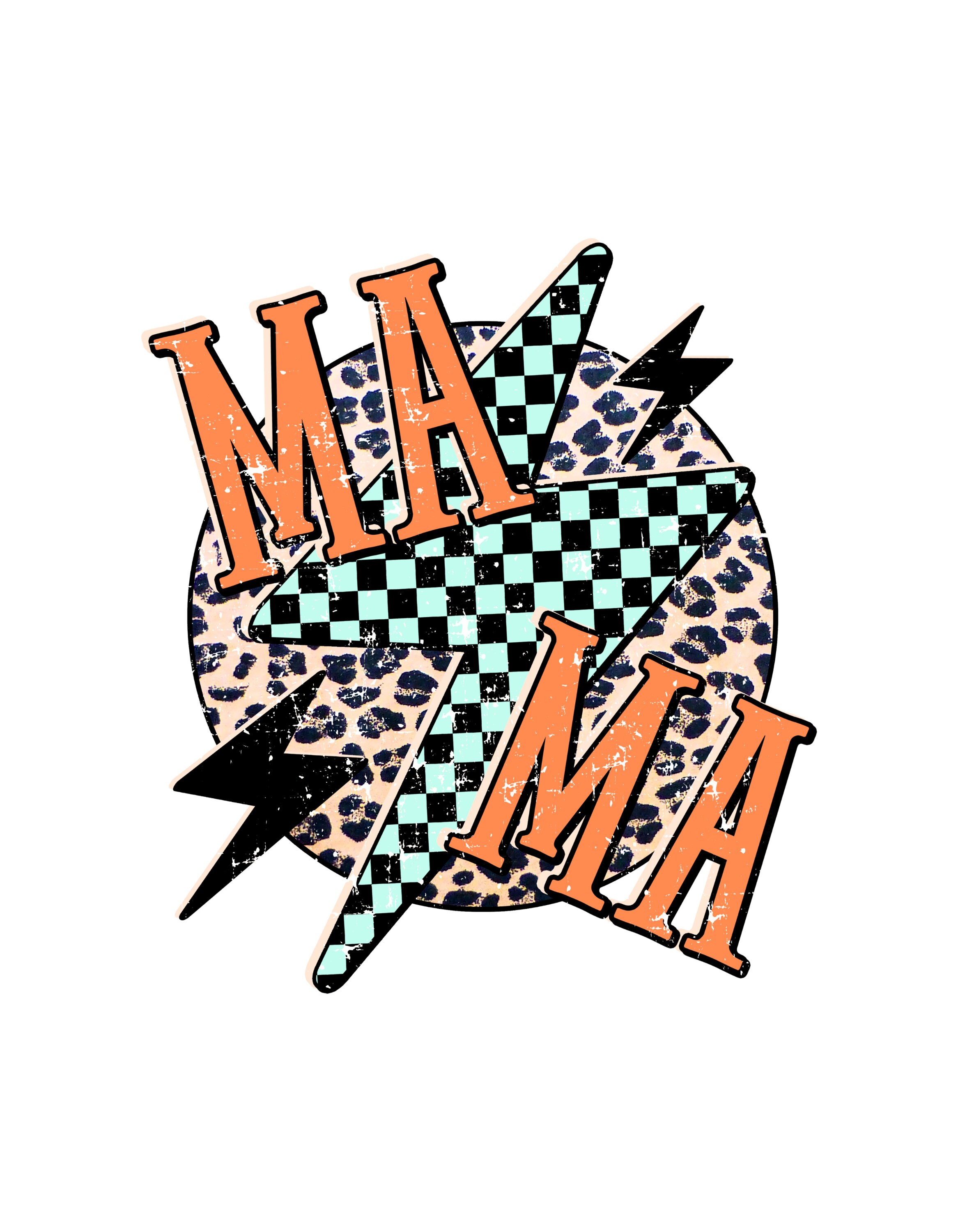 Mama rock mom lightning bolt retro checker teal orange popul | Inspire ...