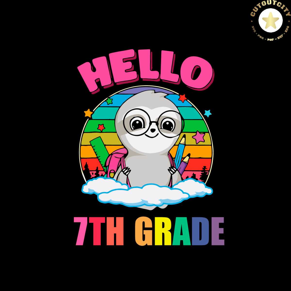 Back To School Svg Hello 7th Grade Sloth Vector, Kindergarte - Inspire ...