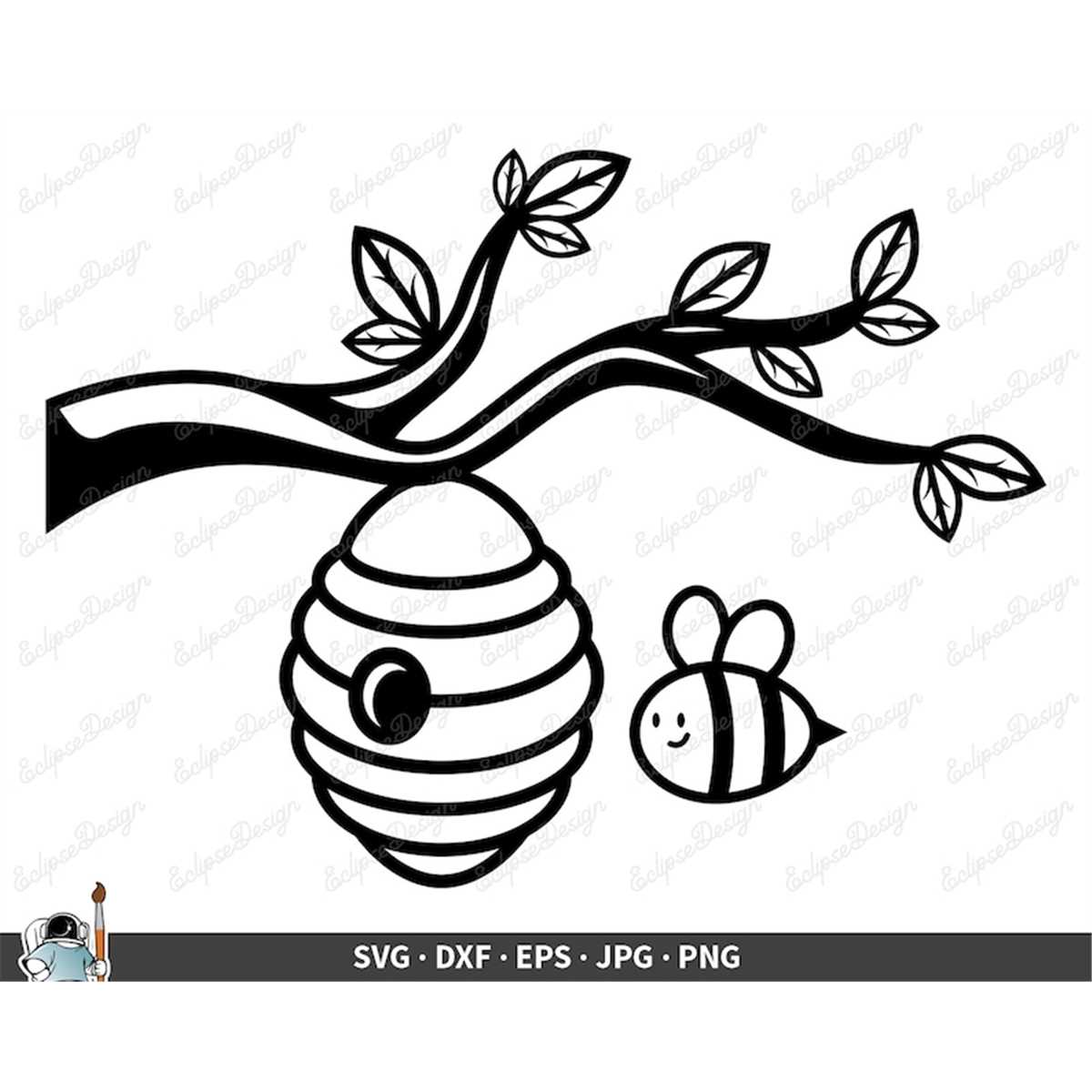 Beehive Honeybees SVG Clip Art Cut File Silhouette dxf eps - Inspire Uplift