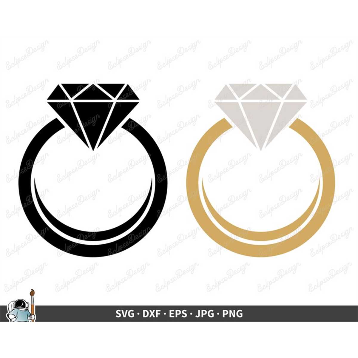 Diamond Wedding Rings SVG Clip Art Cut File Silhouette dxf | Inspire Uplift