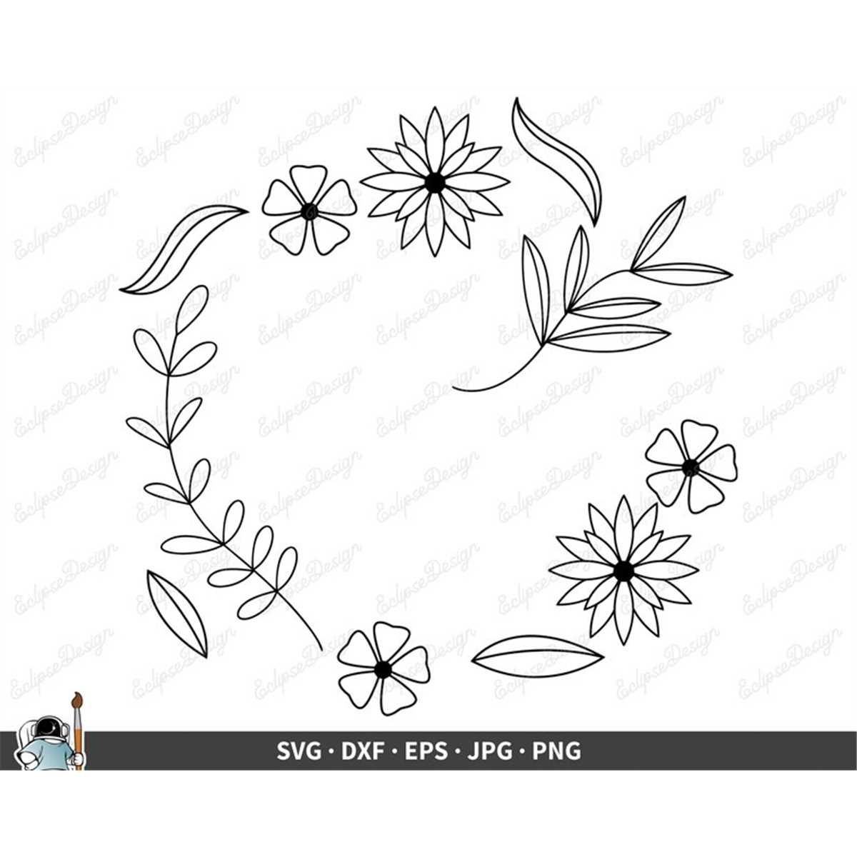 Flower Border SVG Clip Art Cut File Silhouette dxf eps png | Inspire Uplift