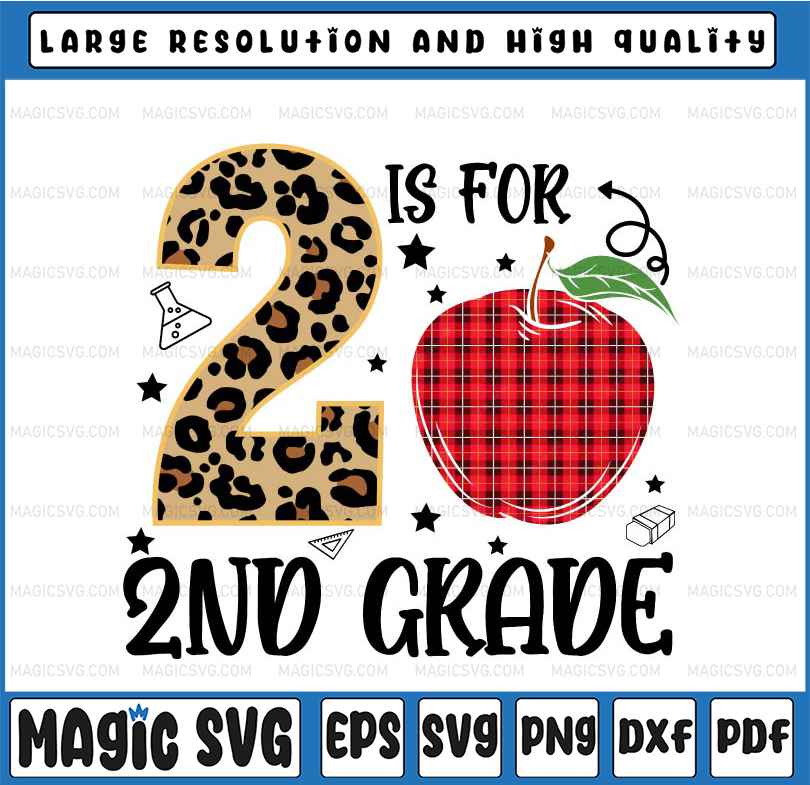 2 Is For 2nd Grade Leopard Svg Png, Apple Red Plaid Back To - Inspire ...