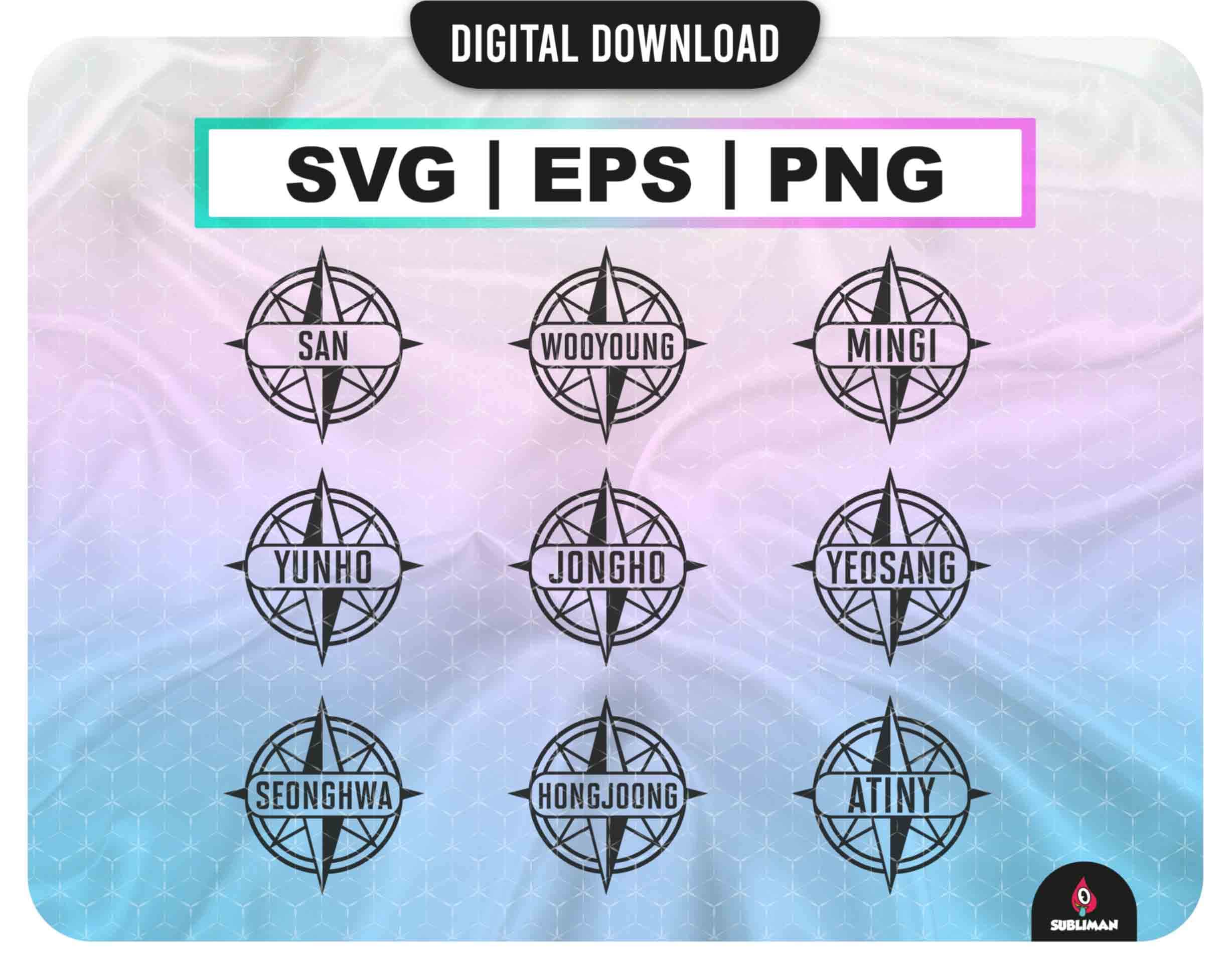 Ateez members Svg , Ateez kpop PNG , Ateez member printable | Inspire ...